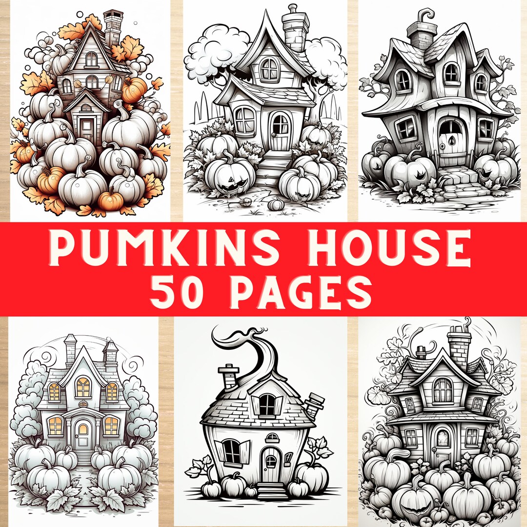 Pumpkins House Coloring Pages, Halloween Coloring Book, Enchanted Home ...