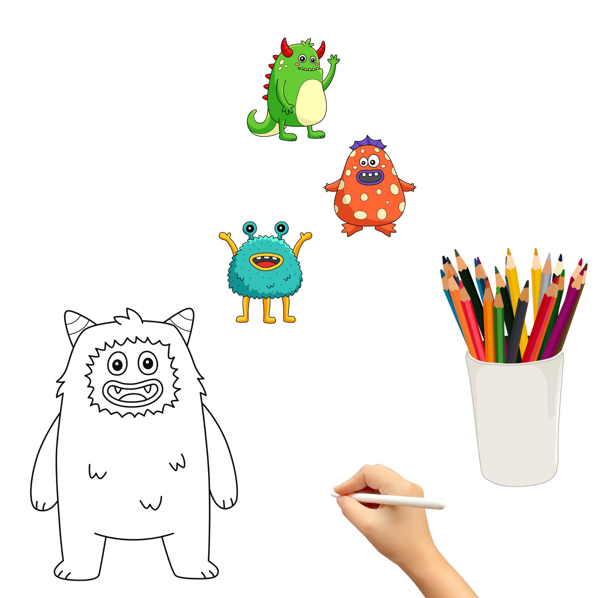 Coloring Cute Monsters, Kids Printable Design, Monsters Coloring Book ...