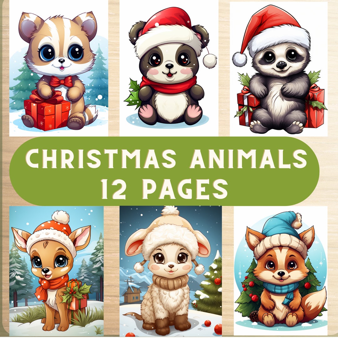 Christmas Animals Clip Art, Illustrations Art, Cute Animal Colorful ...