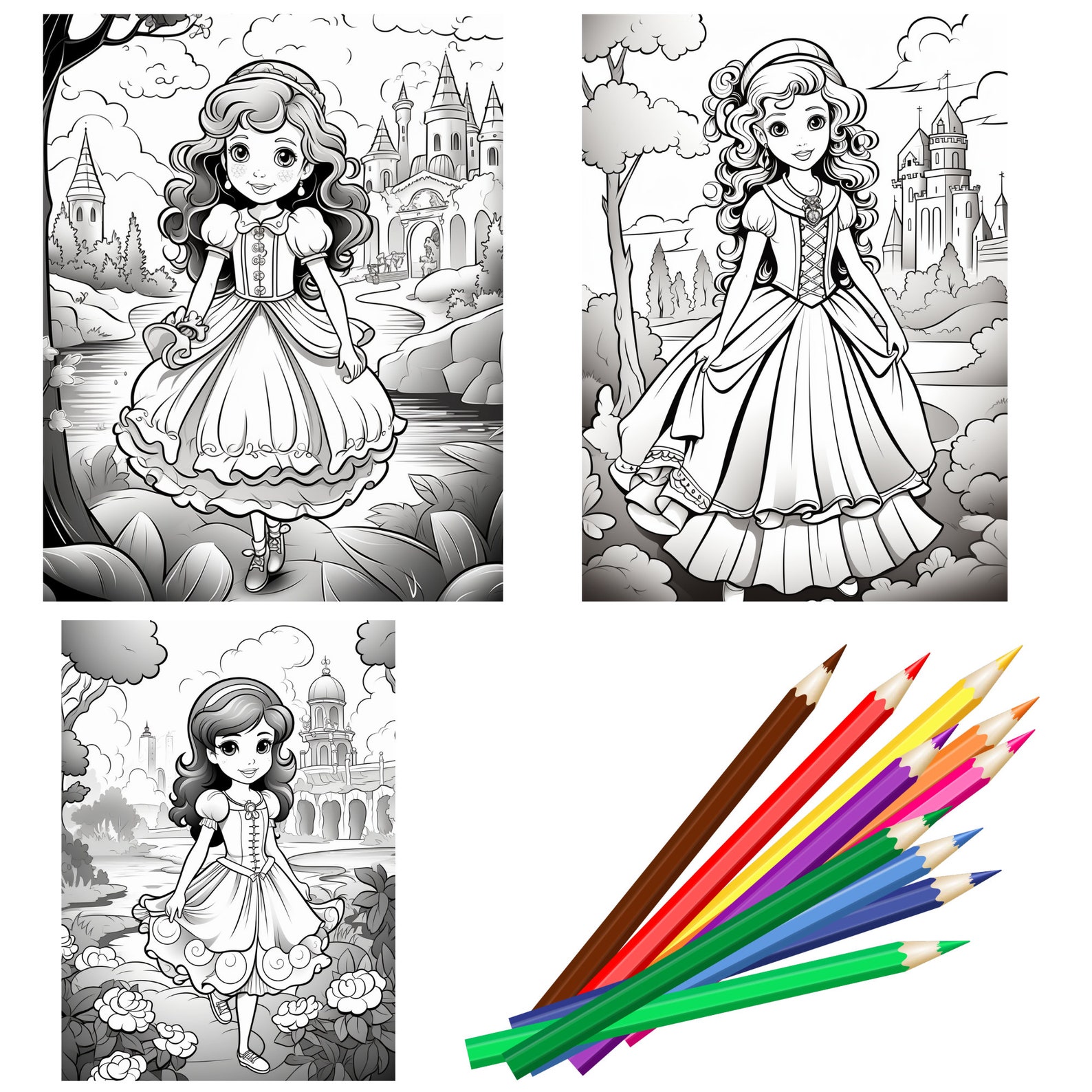 Princess Coloring Pages, Funny Activity, Fantastic Drawing, Printable ...