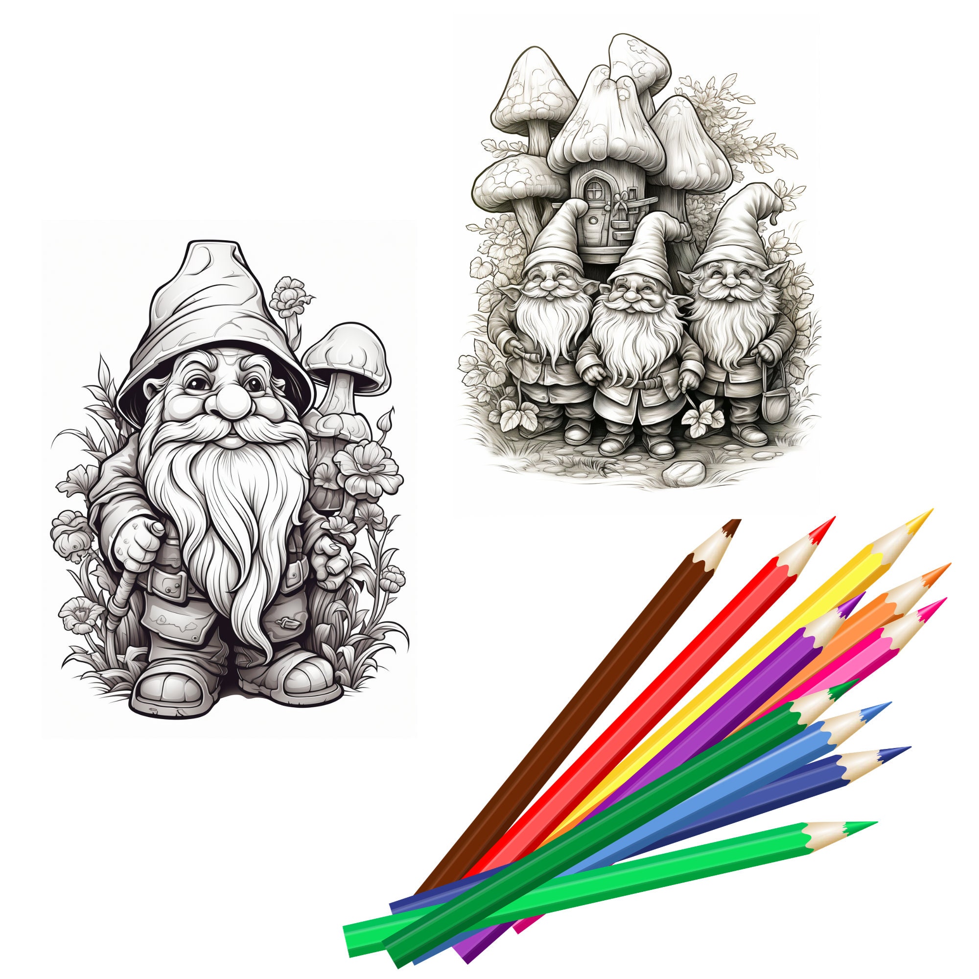 Gnomes Coloring Pages, Relax Activity, Gnomes Coloring Book, Cute ...