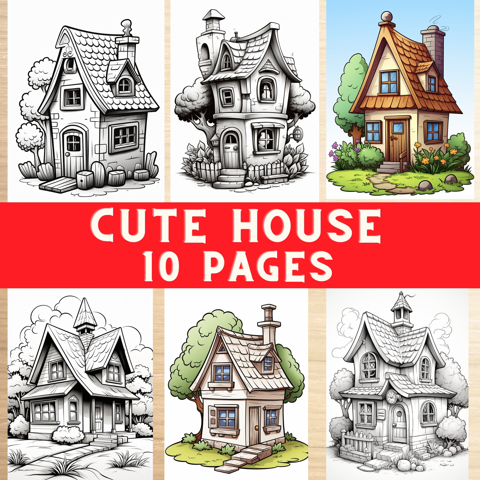Coloring , Cute, House, Pages, Kids, Simple , Fantastic, Design, 10 ...