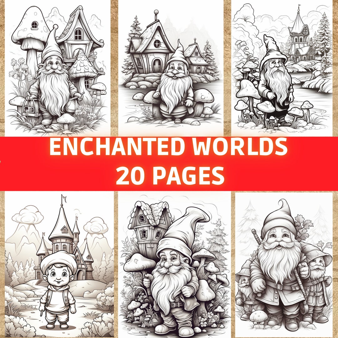 Gnomes Coloring Pages, Enchanted Worlds Pages, Fairytale Coloring Book ...