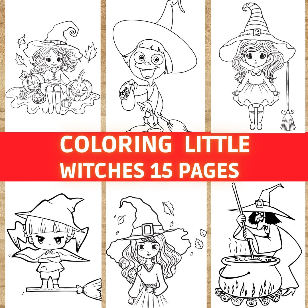 Little Witche Coloring Pages, Halloween Illustrations Book, Printable ...