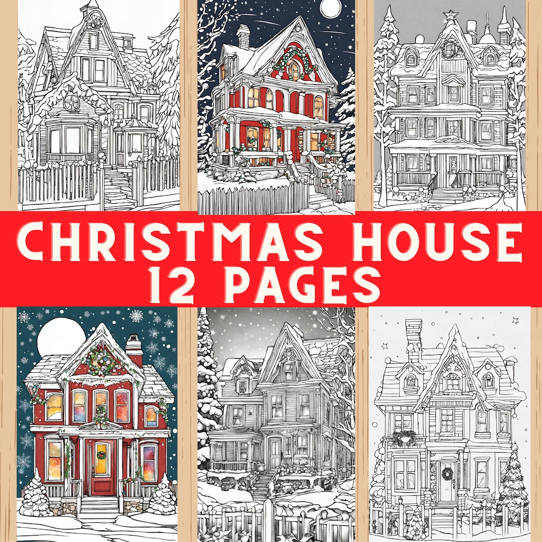 Christmas House Coloring Pages, Holiday Cottage Drawings, Printable ...
