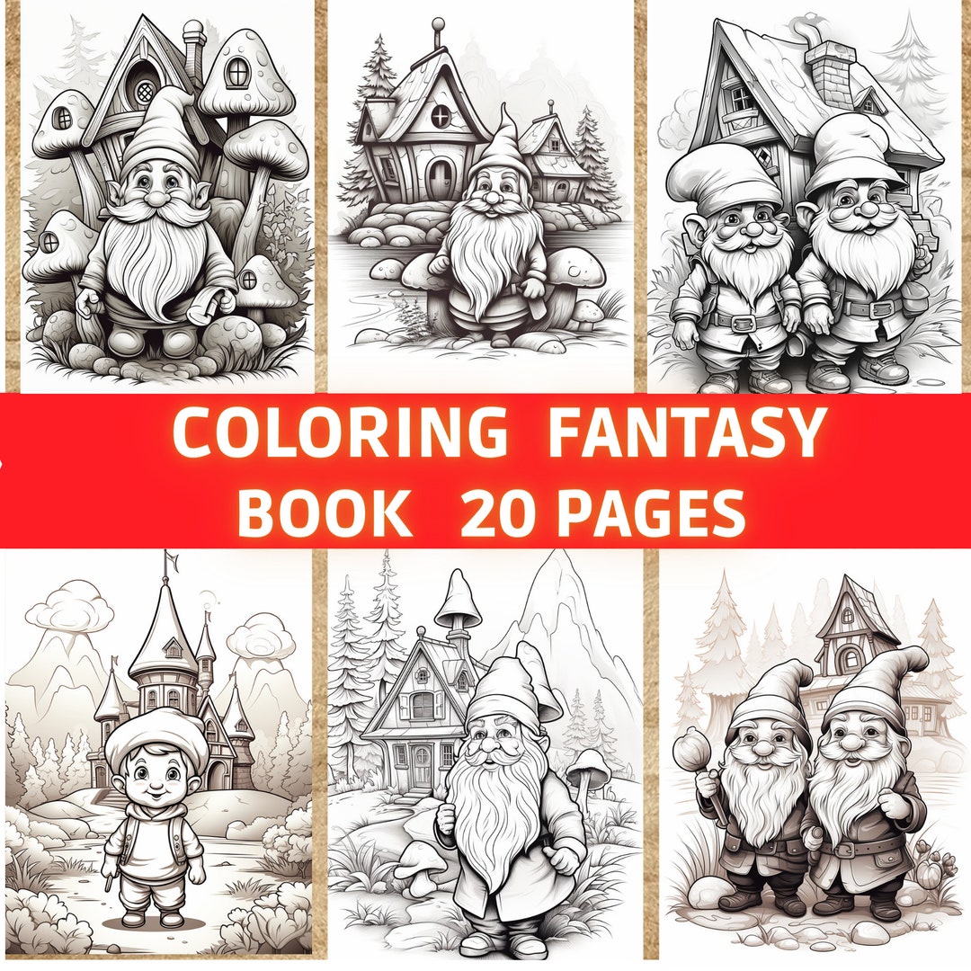 Gnomes Coloring Pages, Funny Activity, Printable Fantasy Book, Gnomes ...