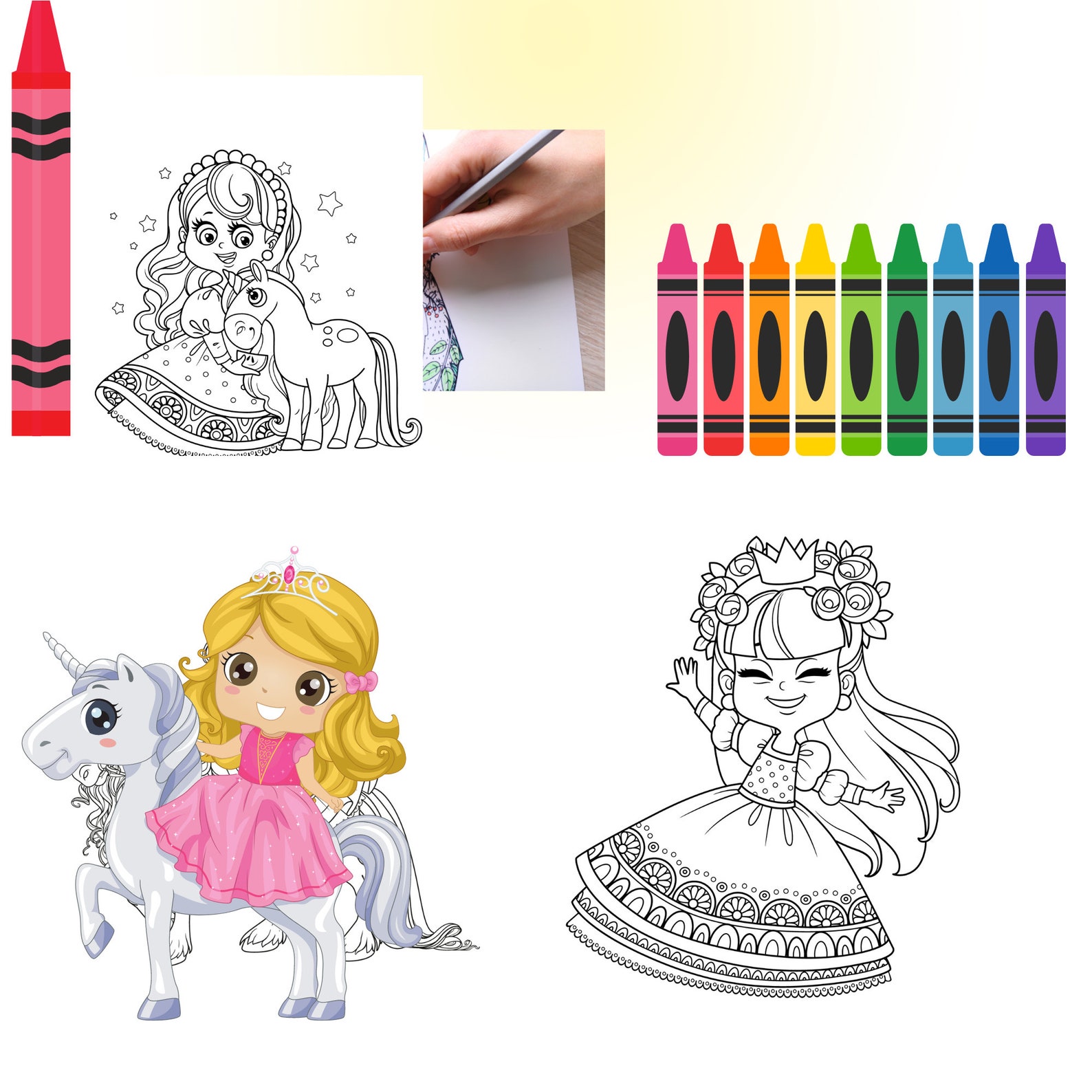 Princess Coloring Pages, Magic Unicorn, Funny Activity, Fantastic ...