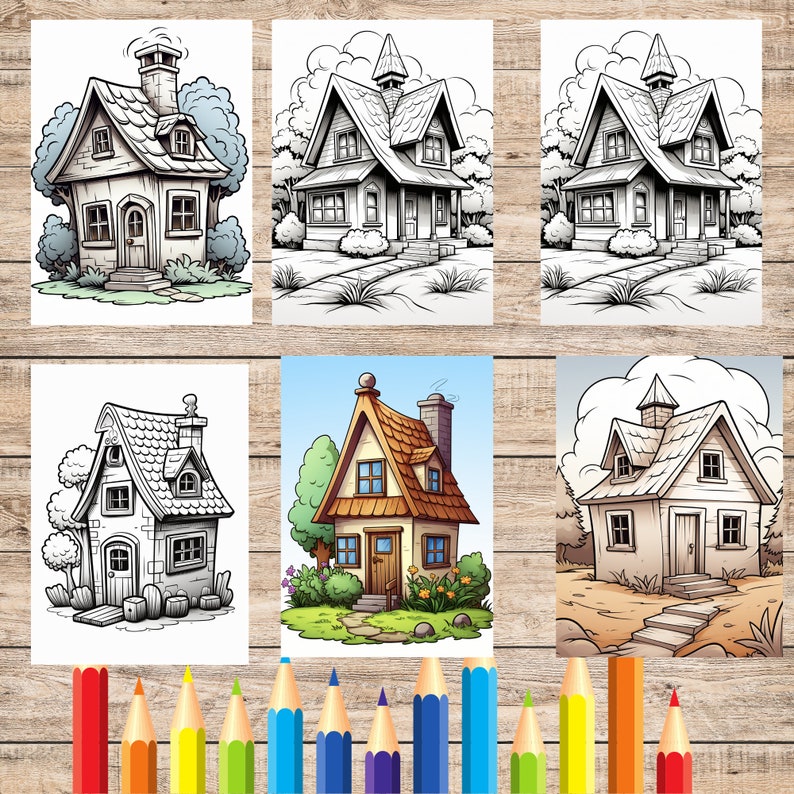 Little House Coloring Book, Design of House to Color Kids, Adults ...
