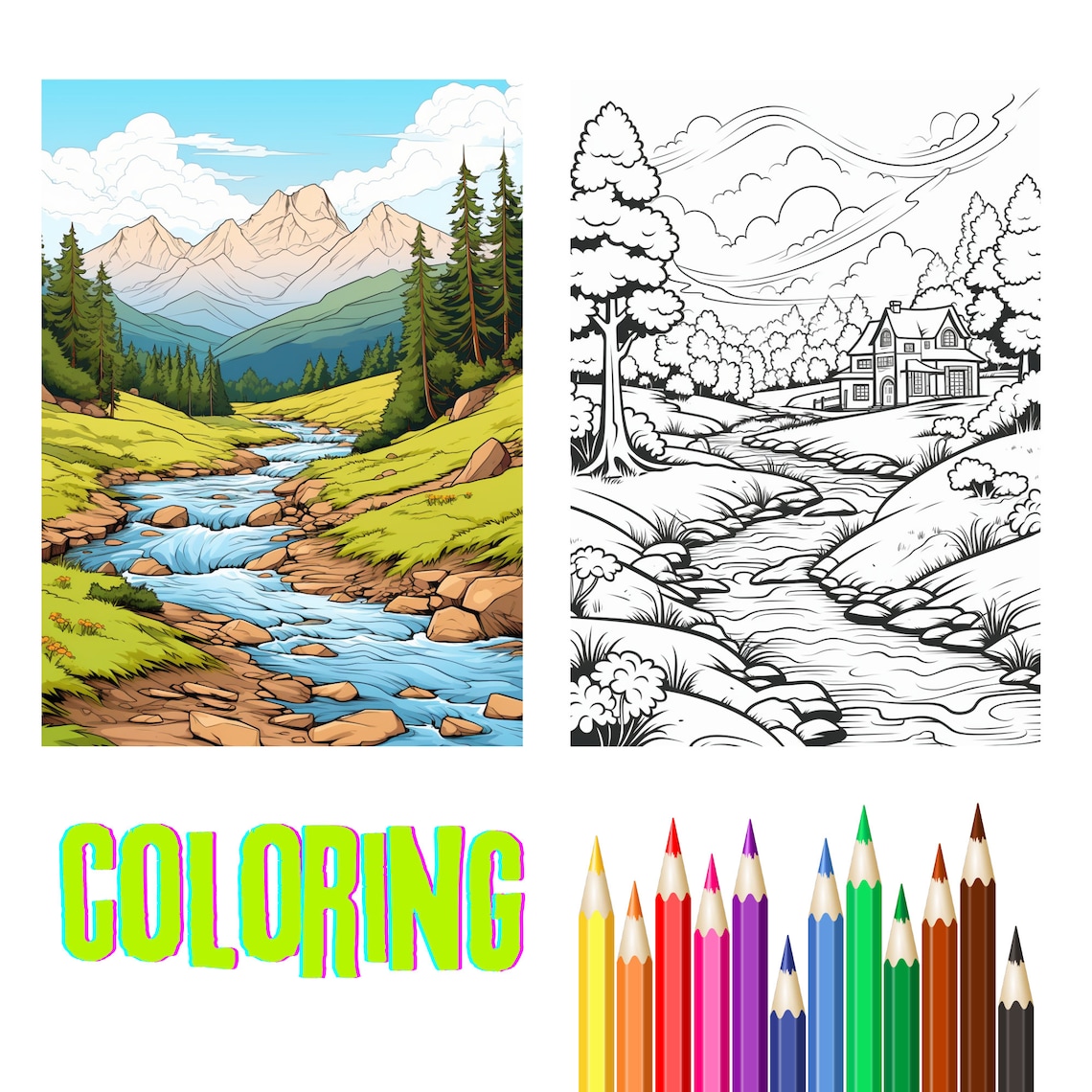 Coloring Landscapes, Kids Printable Pages, Enchanted Wild Coloring ...