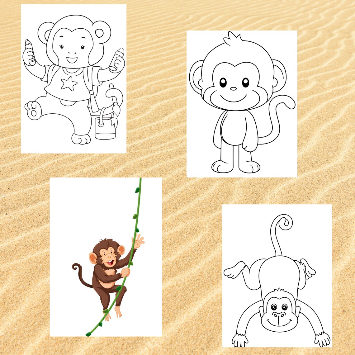 Animals Coloring Pages, Little Hand, Monkeys Illustrations, Coloring ...
