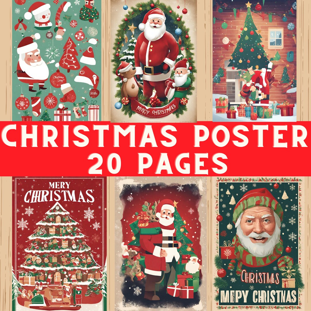 Christmas Poster, Vintage Image, Colorful Illustration Santa Claus ...