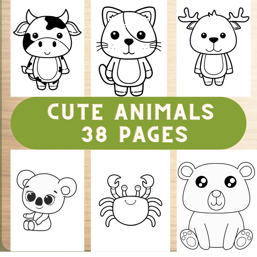Coloring, Cute Animals, Pages, Kids, Simple, Fun, Book, Children - Etsy