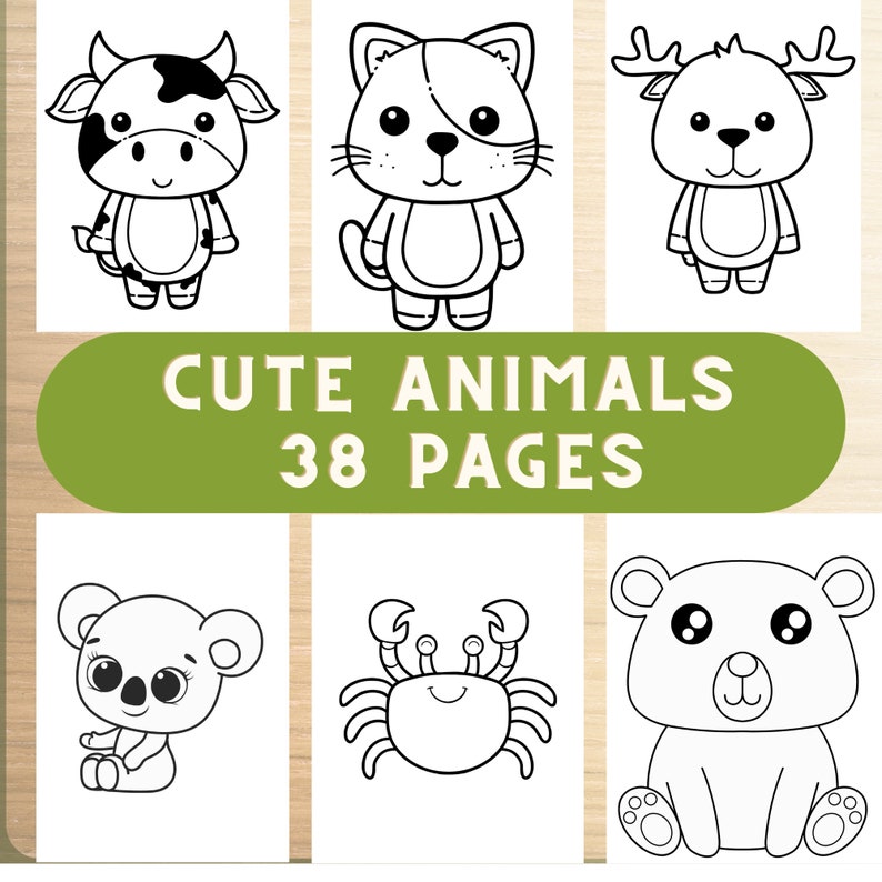 Coloring, Cute Animals, Pages, Kids, Simple, Fun, Book, Children - Etsy