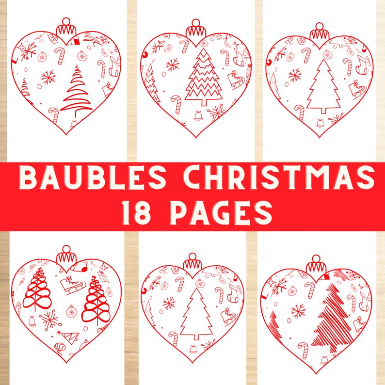 Bauble Coloring Pages, Heart, Printable Christmas Coloring Book, , Tree ...