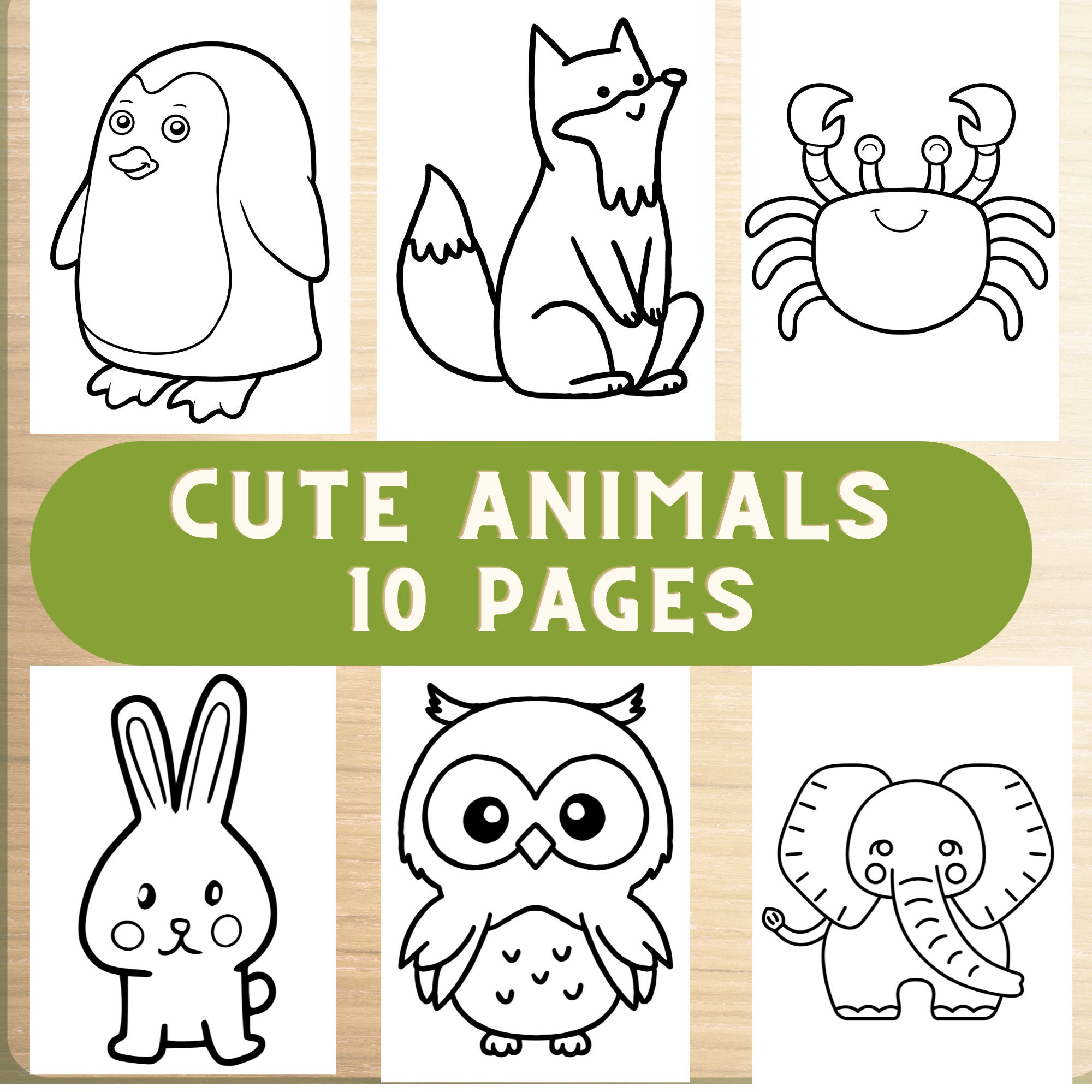 Animals Coloring Pages, Cute Animals Coloring Book, Simple Design ...