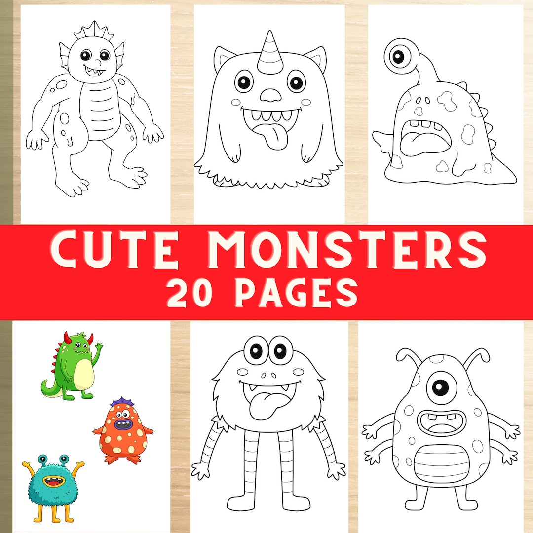 Coloring Cute Monsters, Kids Printable Design, Monsters Coloring Book ...