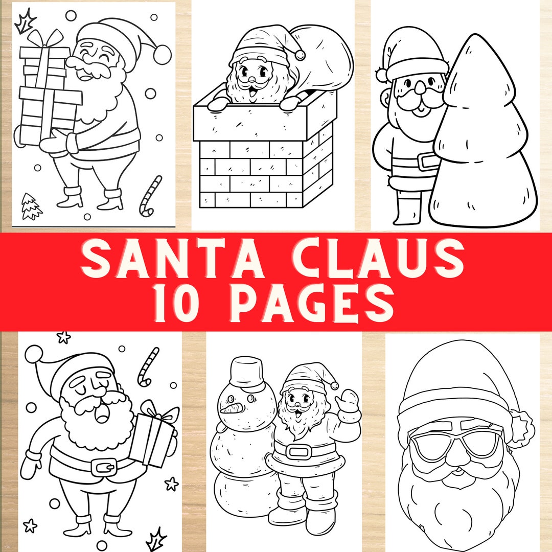 Santa Claus Coloring Pages, Christmas Coloring Book, Kids, Cute Design ...