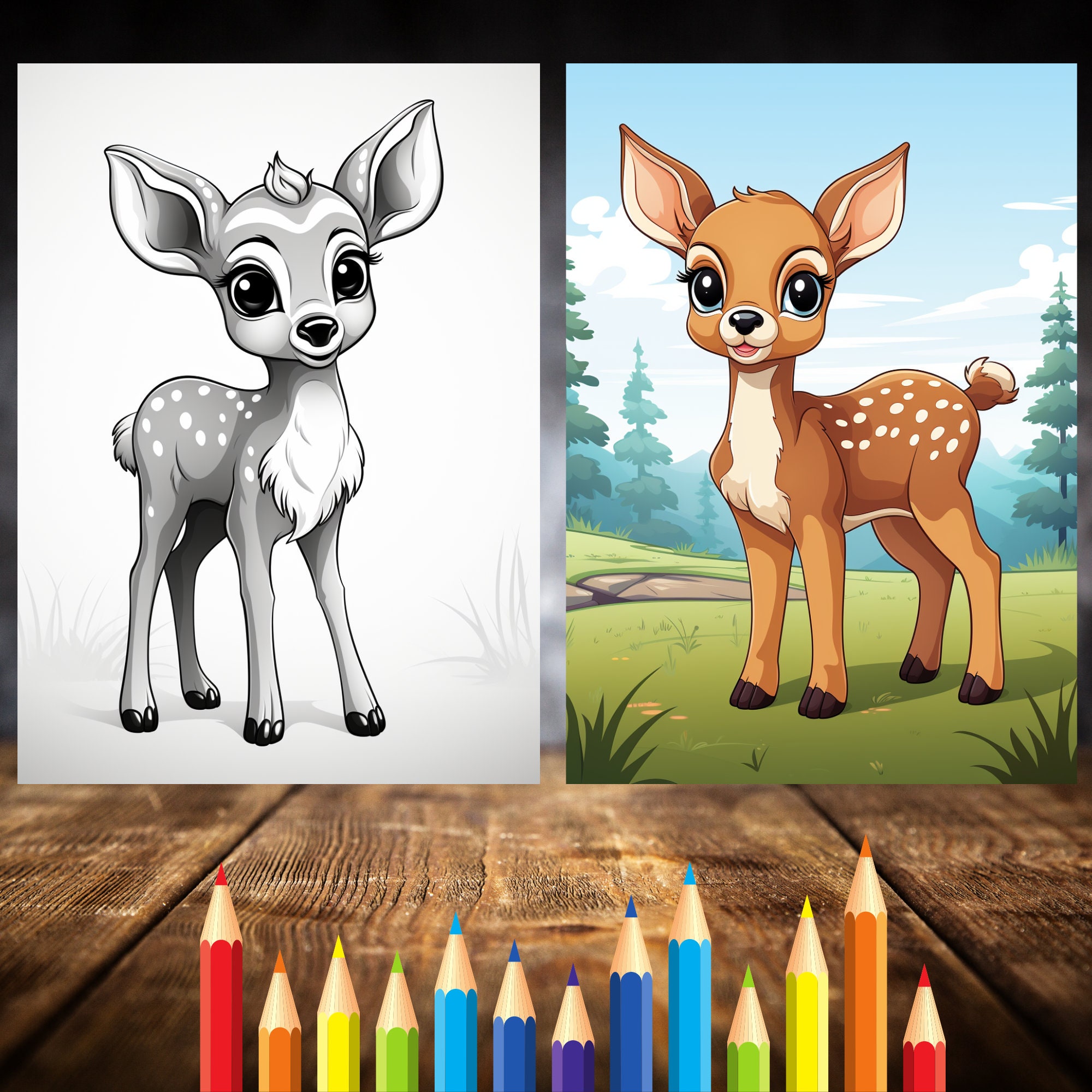 Coloring Cute Fawns Coloring Kids Pages Books Children - Etsy