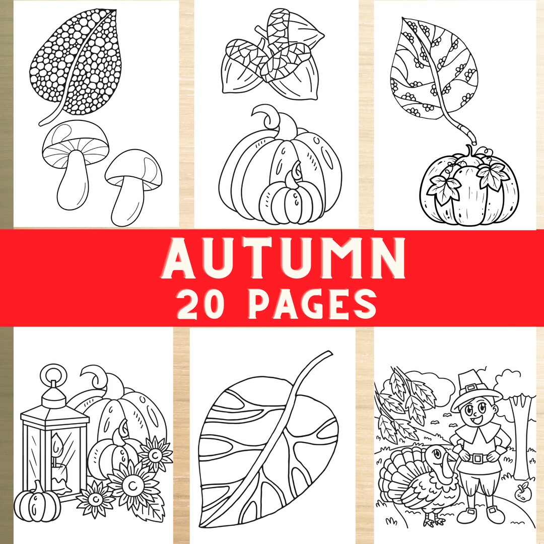 Coloring, Autumn, Pages ,kids, Book, Pumpkins, Leaves, Childrens ...