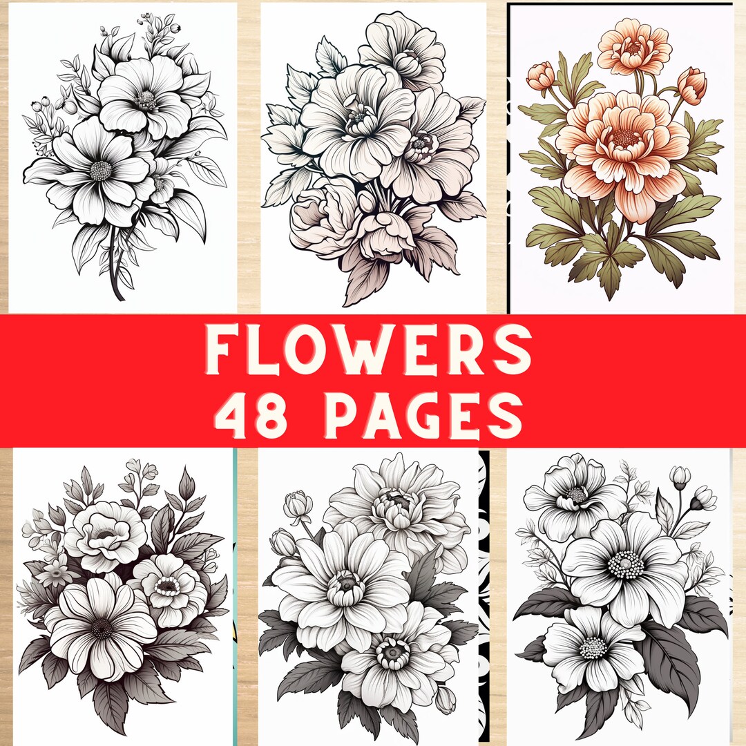 Flower Coloring Pages Printable Floral Designs Detailed - Etsy