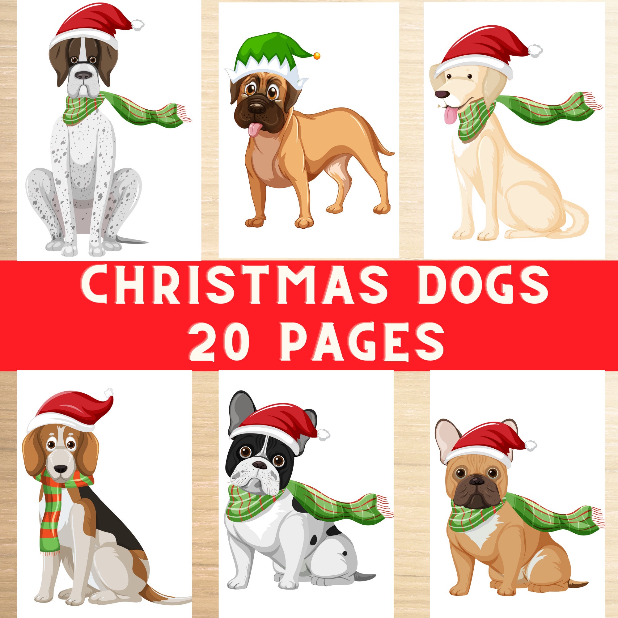Christmas Dog Clip Art, Festive Dog Illustrations, Cute Christmas Pet ...