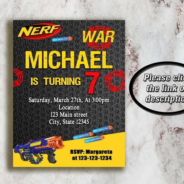 Nerf Birthday Invitations - Etsy