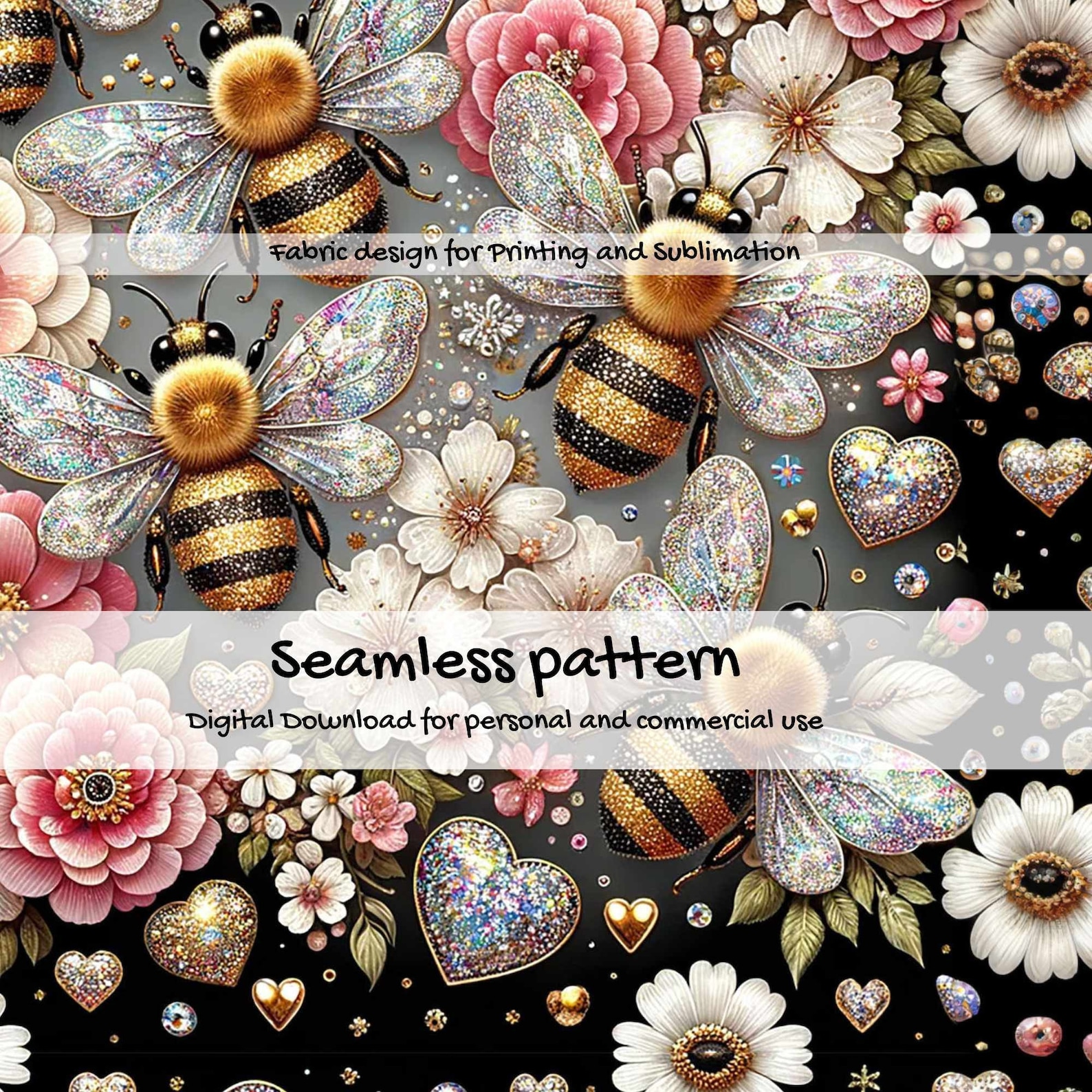 Bee Pattern, Glitter Seamless Bees Pattern, Bees Printable,bees and ...