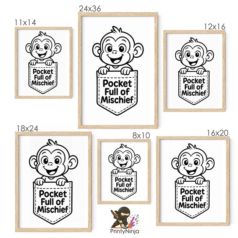 Pocket Full of Mischief Monkey Wall Art – Cute Animal Print for Kids ...