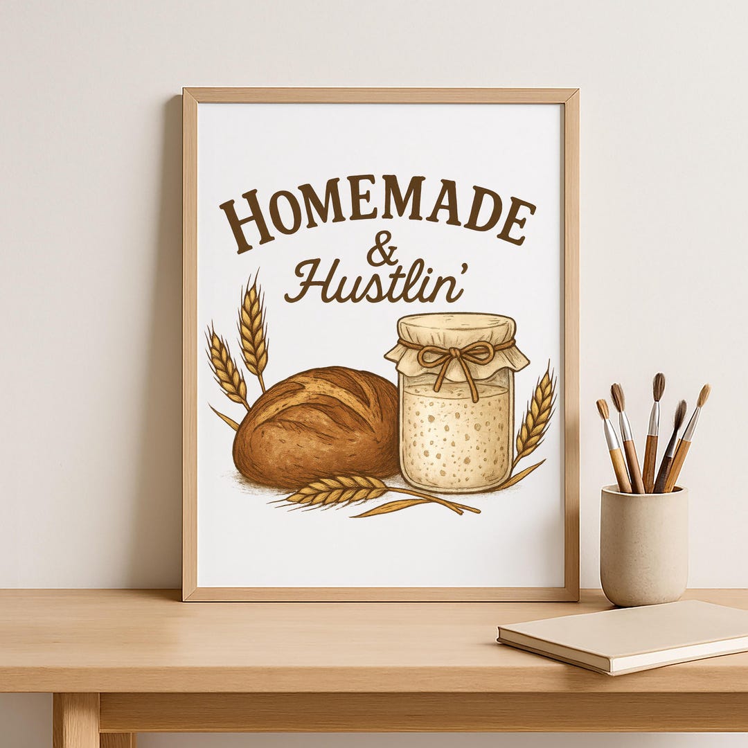 Homemade And Hustlin Kitchen Wall Art Rustic Sourdough Bread Print