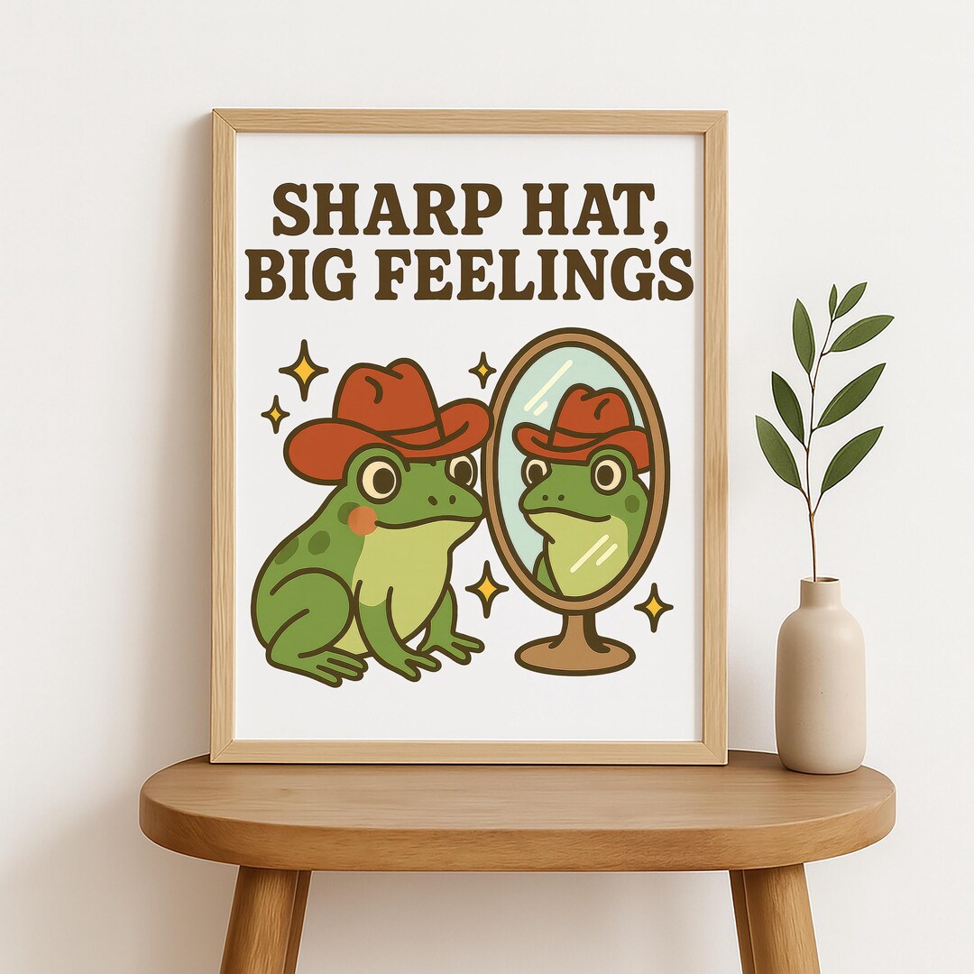 Sharp Hat Big Feelings Frog Print – Cute Cowboy Frog Art, Western Funny ...
