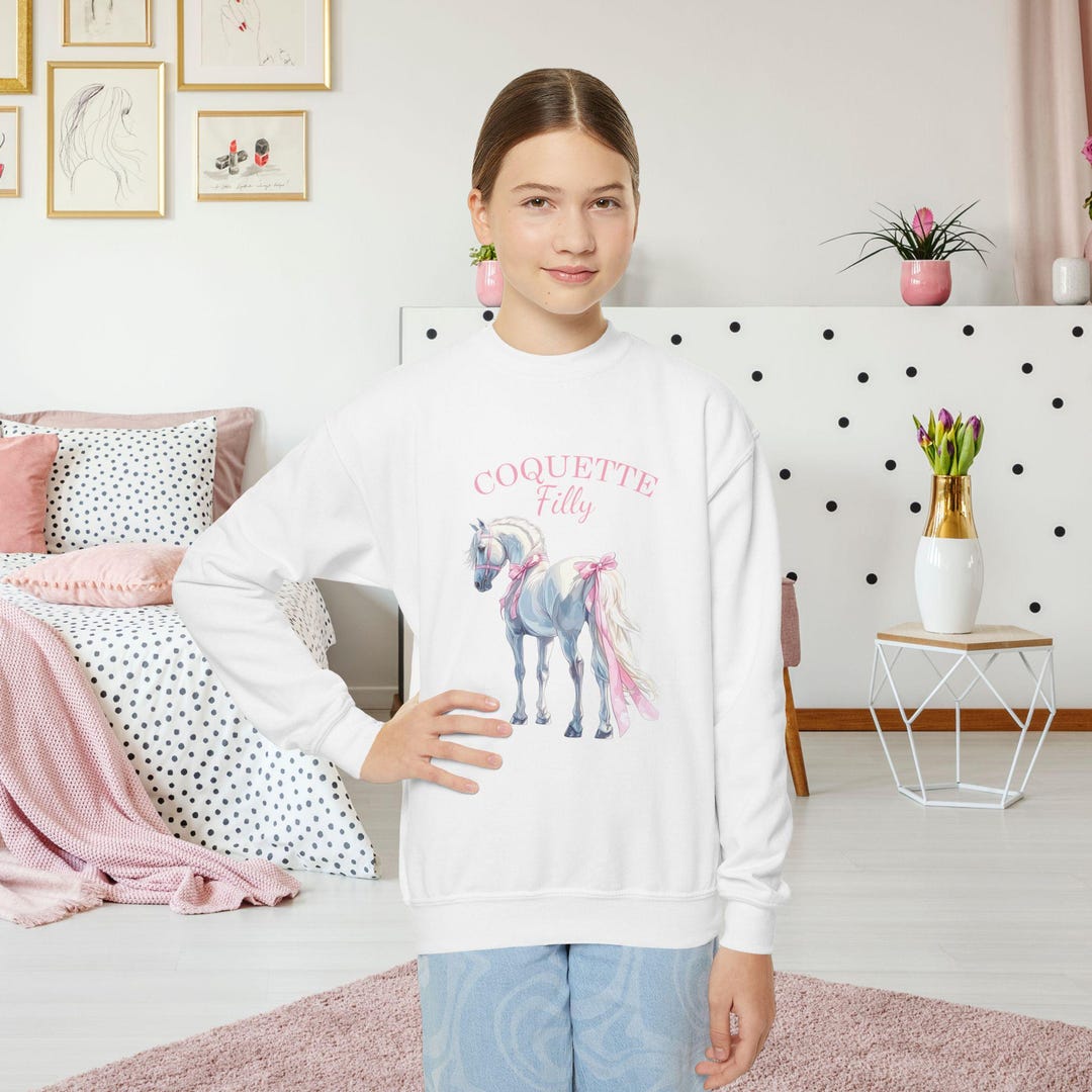 Girls Sweet Horse Sweatshirt, Coquette Filly Shirt Romantic White Horse ...