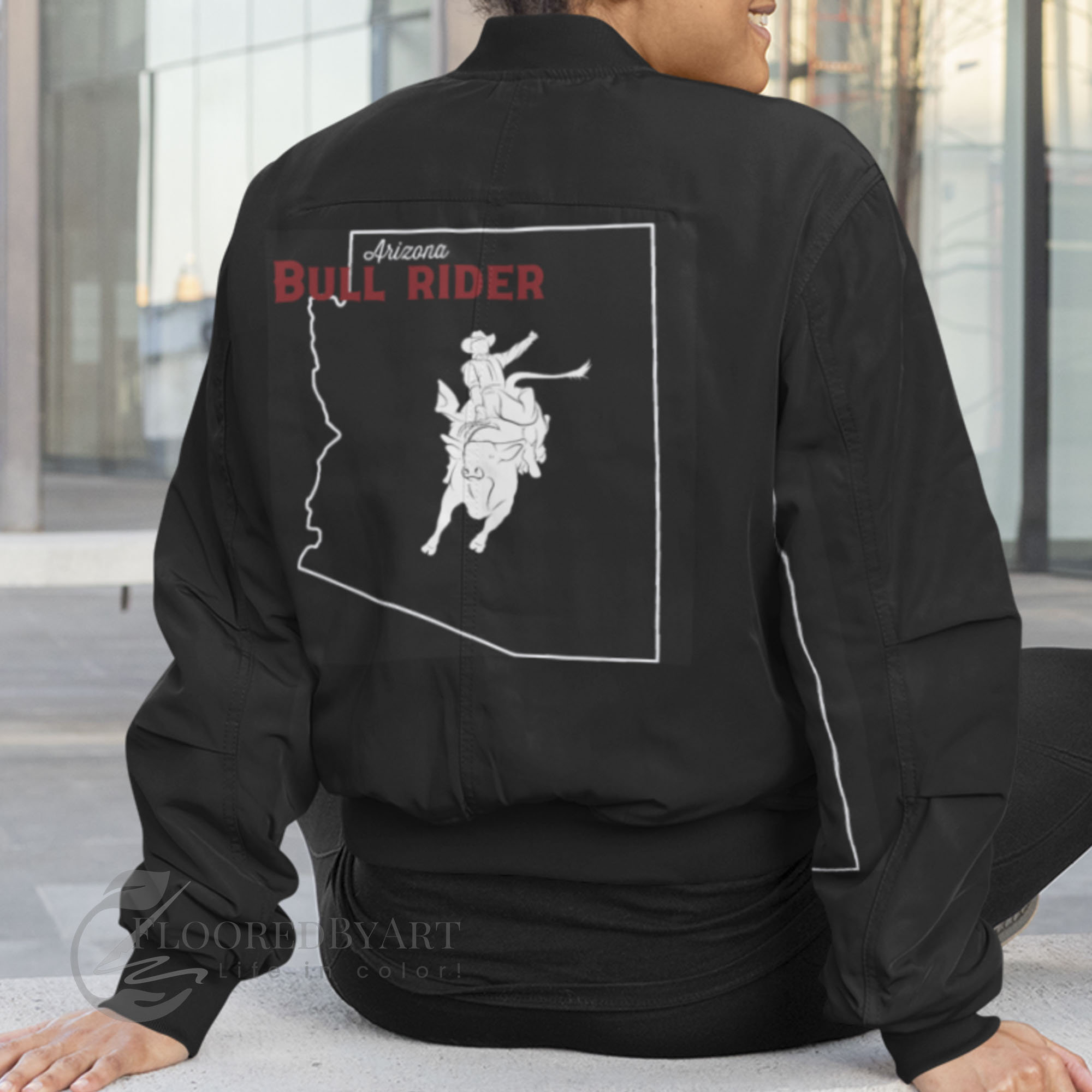Custom Bull Riding Bomber Jacket With Choose Your State Outline on the ...