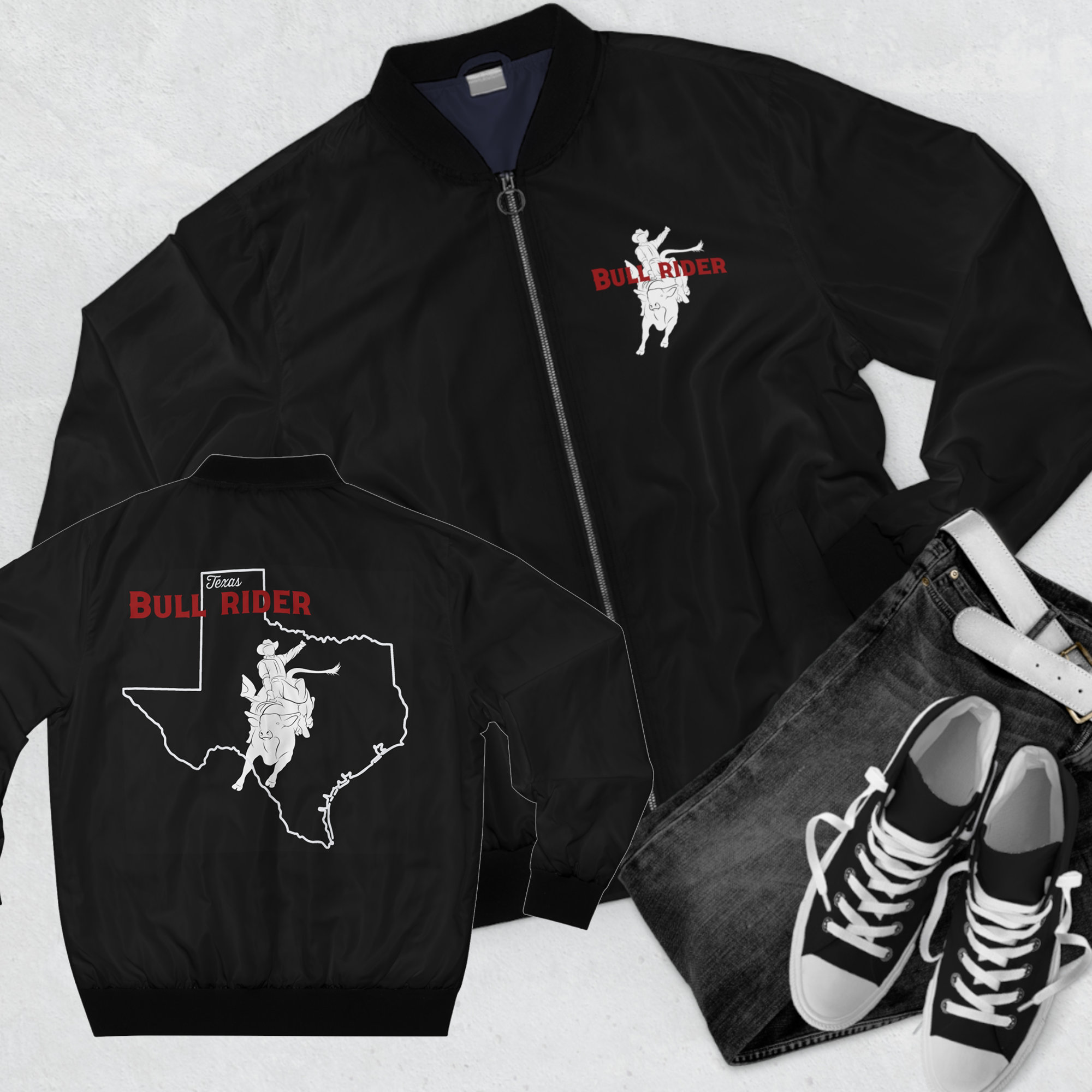 Custom Bull Riding Bomber Jacket With Choose Your State Outline on the ...
