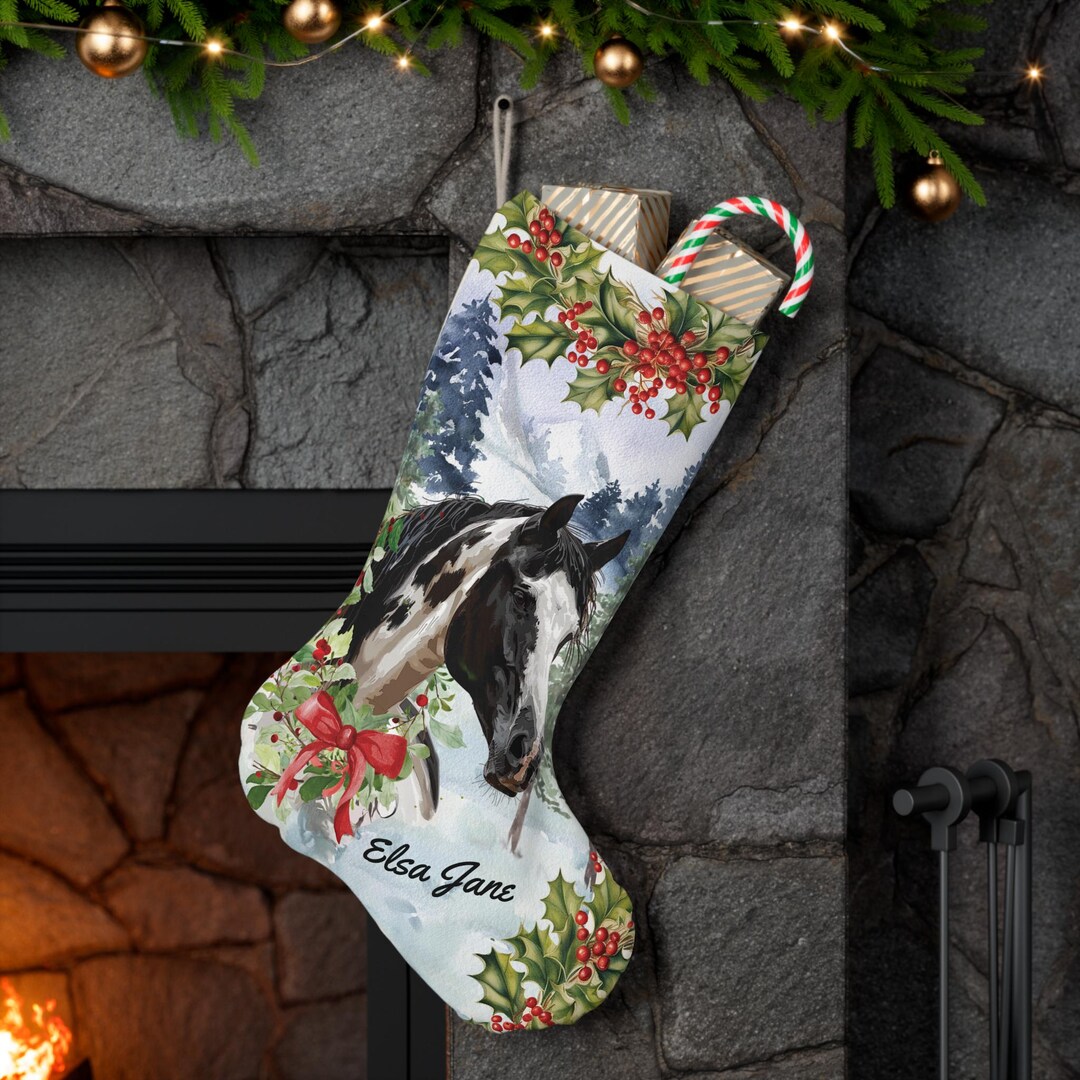 Paint Horse Christmas Stocking, Large Stocking With Black & White Horse ...