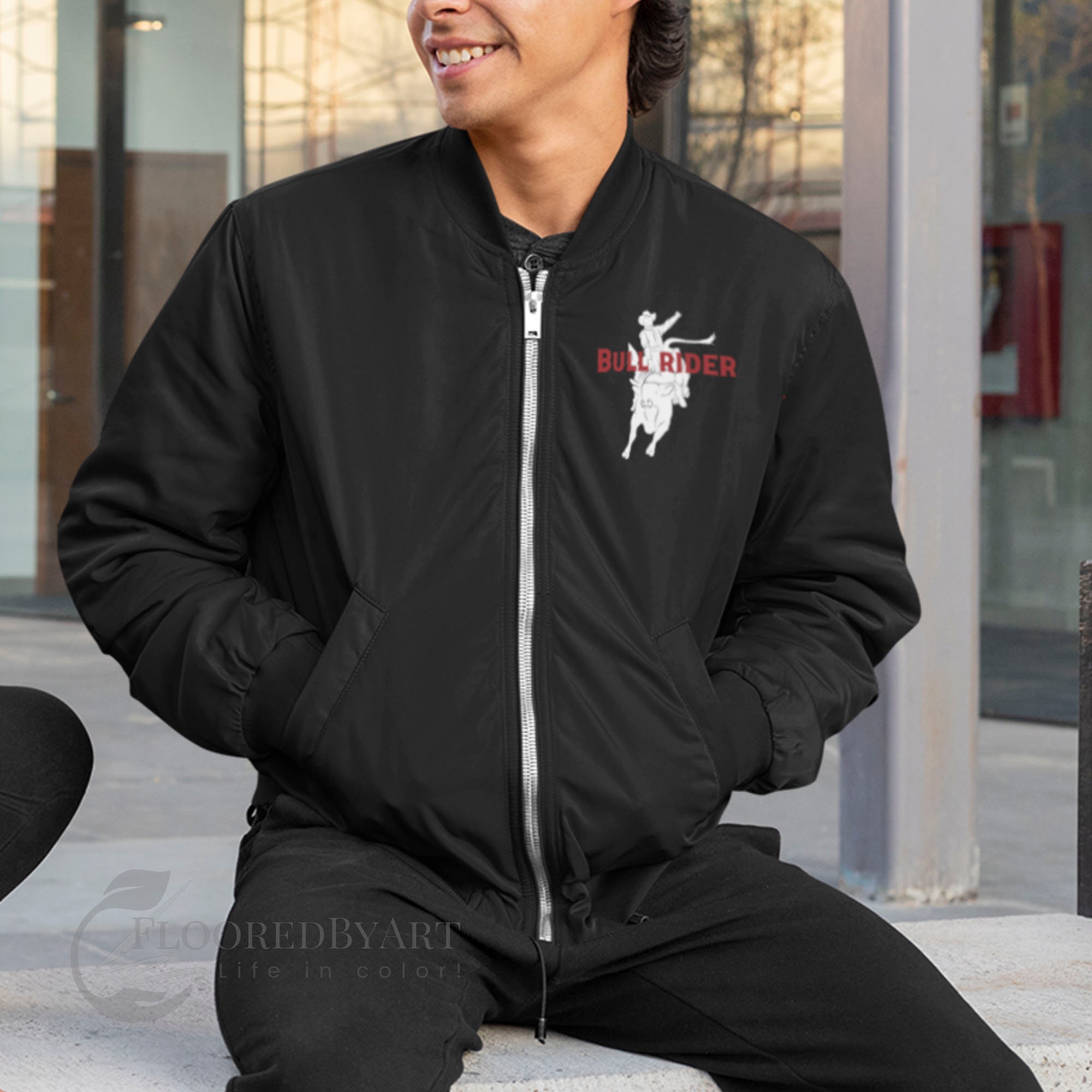 Custom Bull Riding Bomber Jacket With Choose Your State Outline on the ...