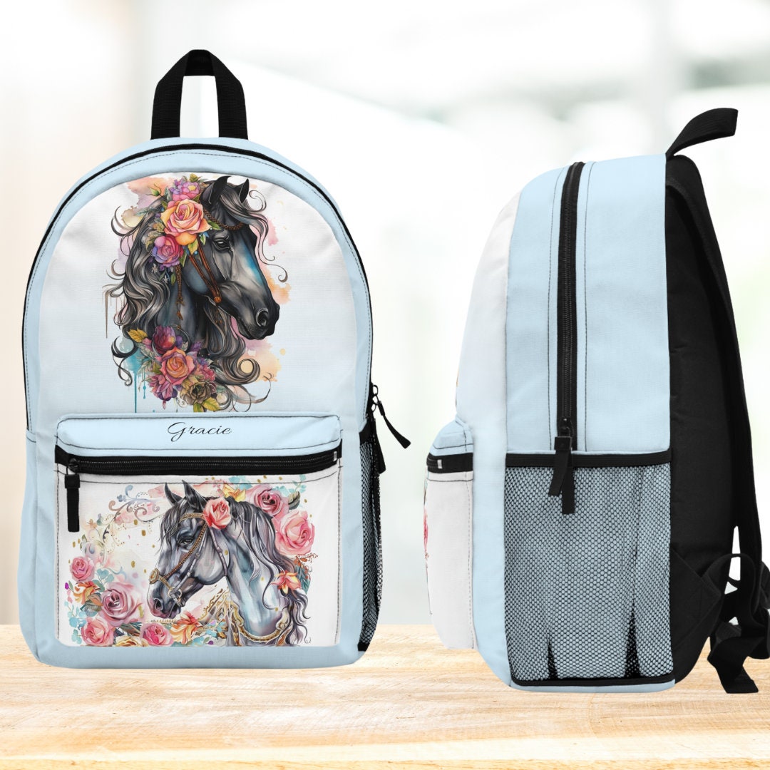 Personalized Girls Black Horse Backpack, Back to School Bookbag, Horse ...