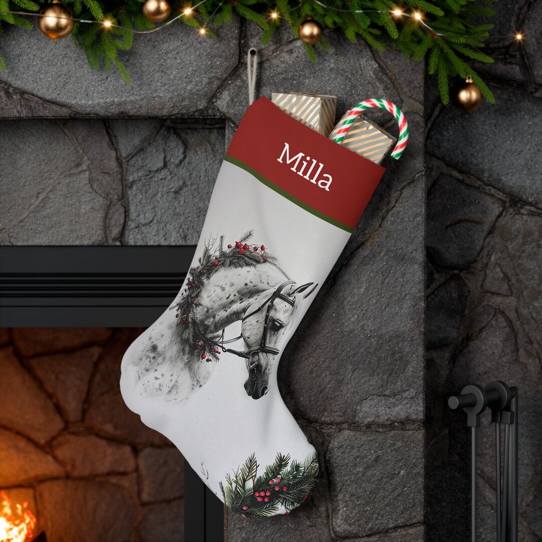 Personalized Christmas Spotted Gray Horse Stocking, Two Different Large ...