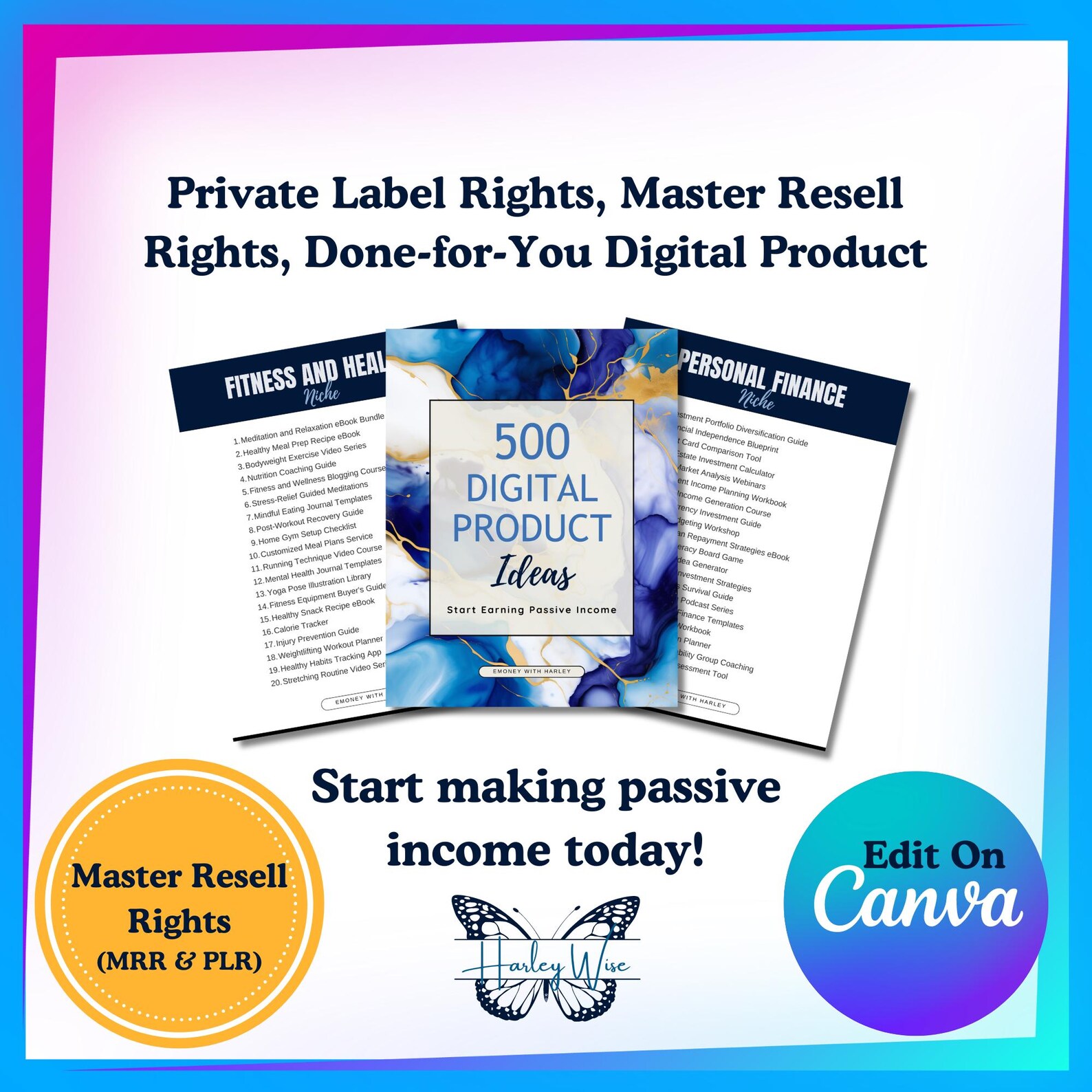 500 Digital Product Ideas for Passive Income | MRR PLR Canva Template ...