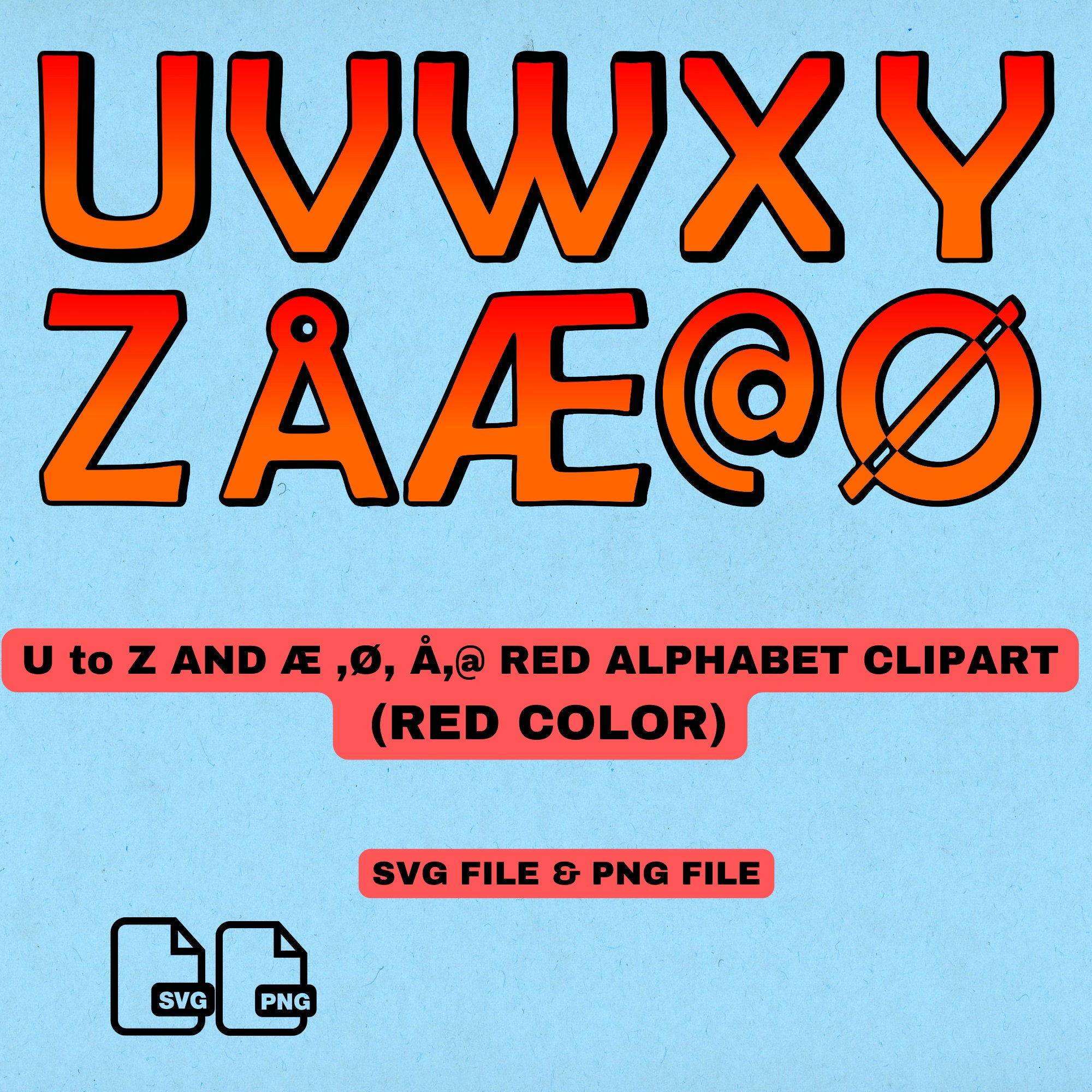 Red Alphabet PNG Digital Files Alphabet U to Z and Æ Ø Å - Etsy