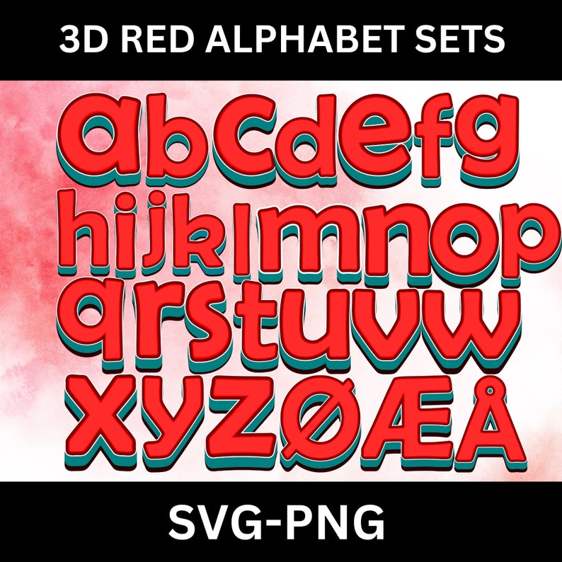 RED 3D Alphabets Clipart, Word Clipart, Alphabets Fonts, Digital ...