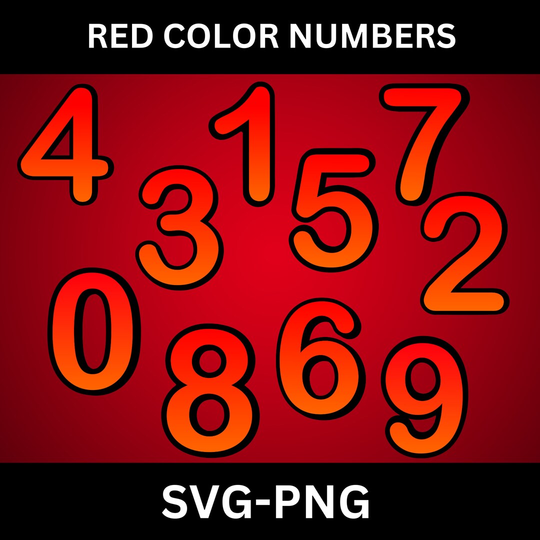 Red Number Clipart Number SVG File PNG File Digital Number - Etsy