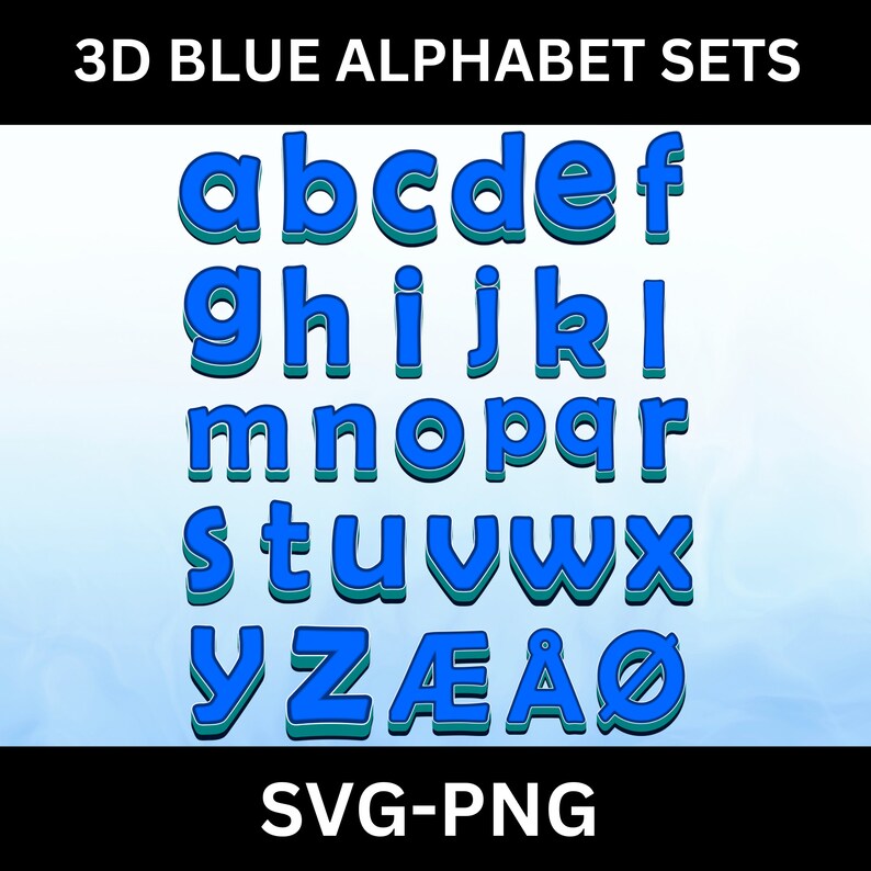 3D Blue Alphabet Clipart, Alphabet SVG , Alphabet PNG, Digital Alphabet ...