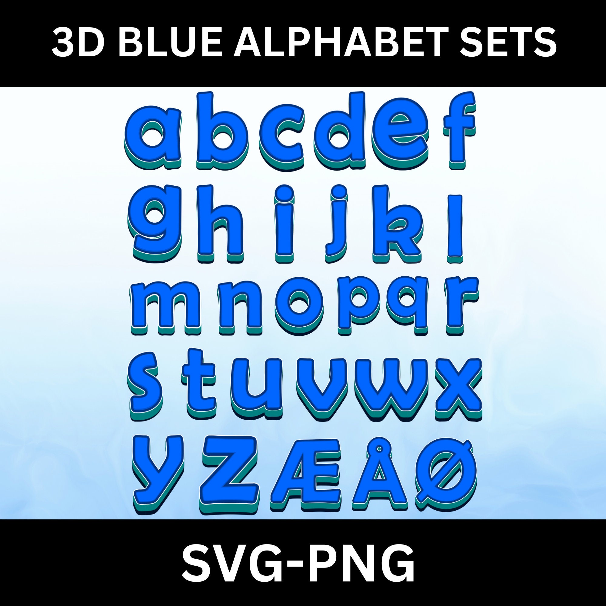 3D Blue Alphabet Clipart, Alphabet SVG , Alphabet PNG, Digital Alphabet ...