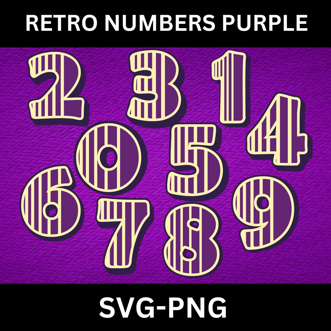 Numbers Clipart Retro Purple Numbers SVG PNG Numbers 0-9 Clipart ...