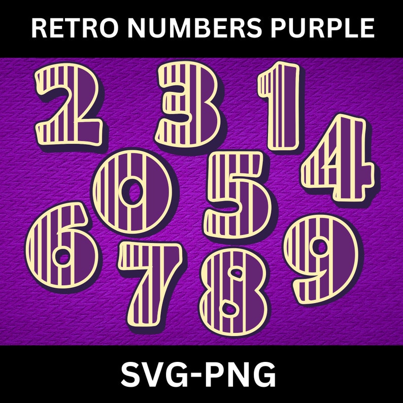 Numbers Clipart Retro Purple Numbers SVG PNG Numbers 0-9 Clipart ...