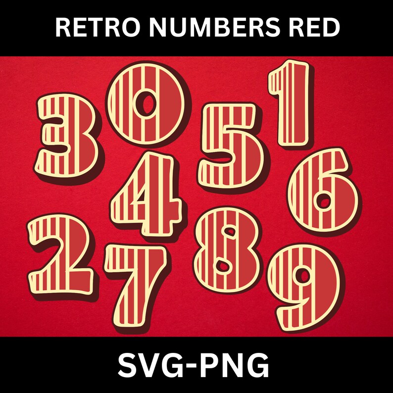 Numbers Clipart Retro Red Numbers SVG PNG Numbers 0-9 Clipart - Etsy