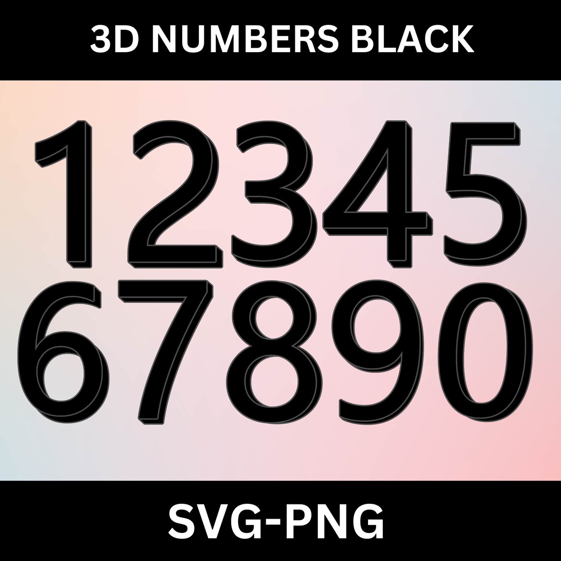 Numbers Clipart SVG 3D Black PNG Digital Numbers 0-9 Clipart Numbers ...