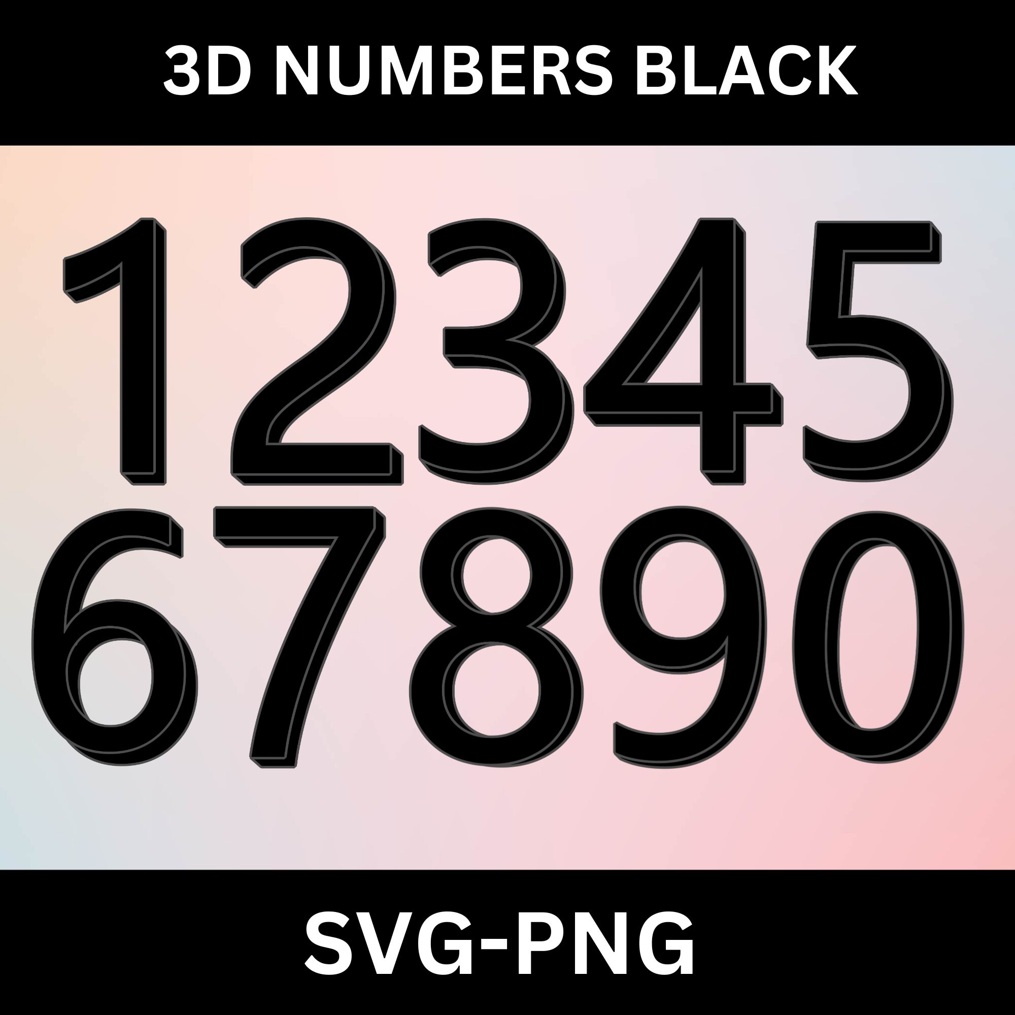 Numbers Clipart SVG 3D Black PNG Digital Numbers 0-9 Clipart Numbers ...