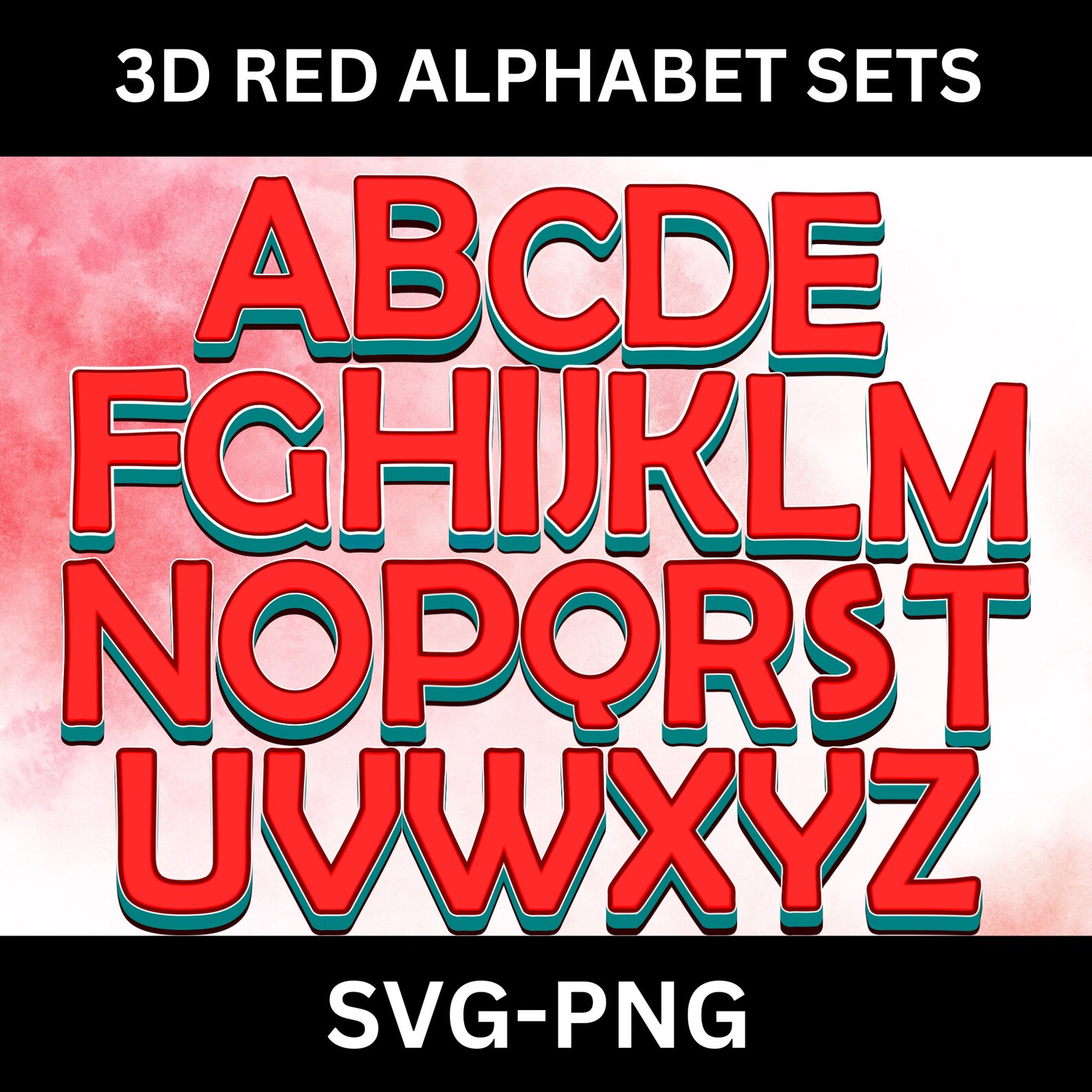 RED 3D Alphabets Clipart, Word Clipart, Alphabets Fonts, Digital ...
