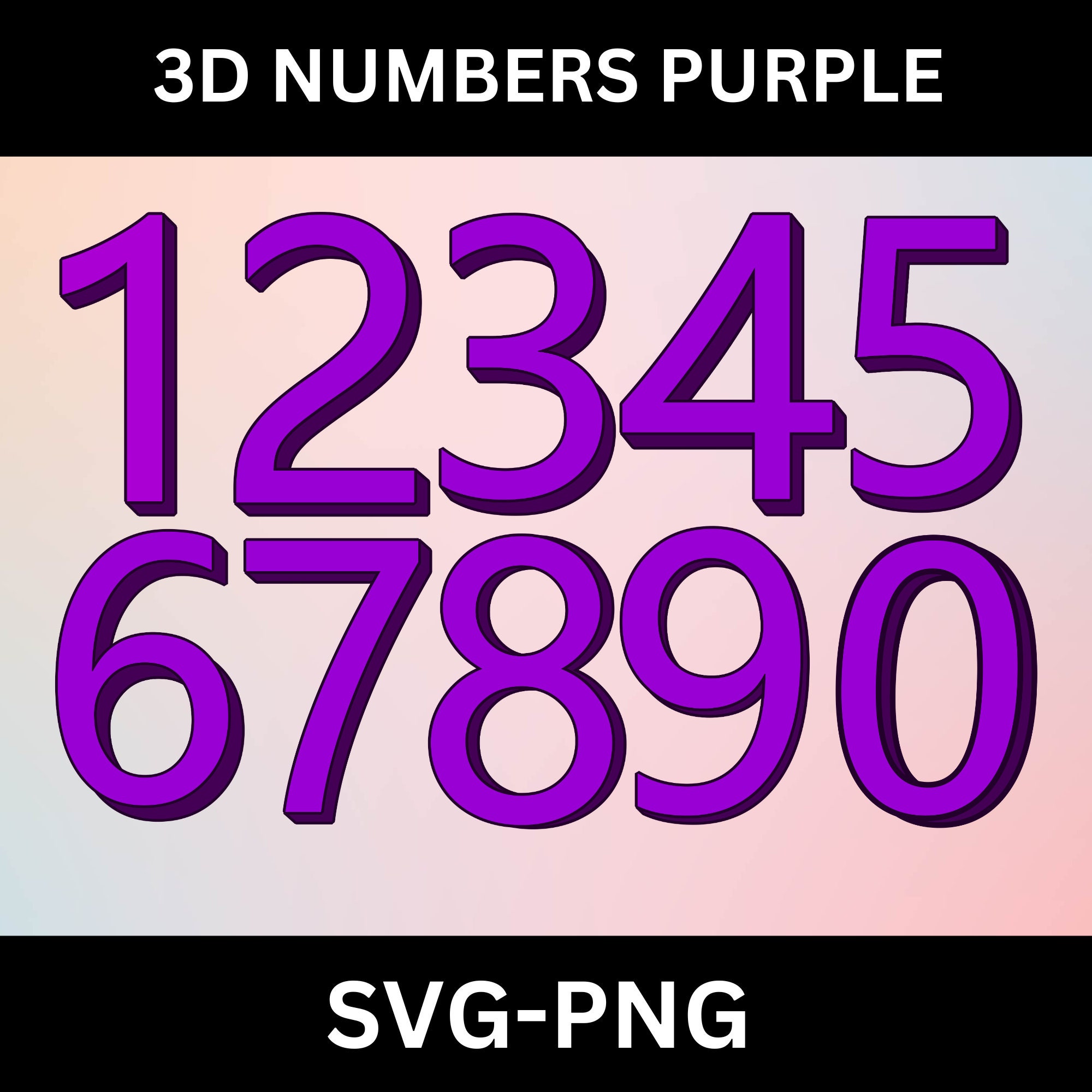 Numbers Clipart SVG 3D Purple PNG Digital Numbers 0-9 Clipart Numbers ...